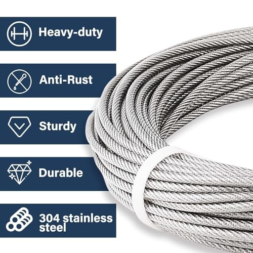 3/16 Wire Rope, 50ft Stainless Steel Cable with Wire Rope 50FT Wire ...