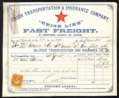 Union Transportation & Ins. Co. PRR "Union Line" Fast Freight 1865 ...