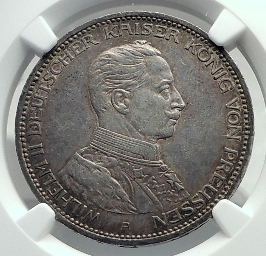 1914 GERMANY GERMAN STATES PRUSSIA WILHELM II Genuine Silver 3M Coin ...