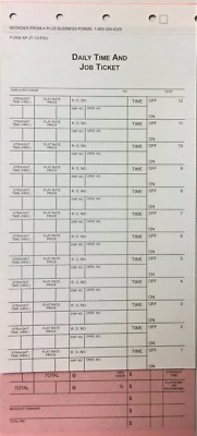 Mechanic's Daily Time & Job Tickets • JT-12 Flag Sheets • Qty. 500 ...