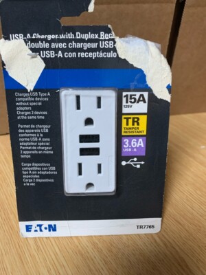 Eaton 15-Amp Tamper Resistant Decorator USB Outlet Dual Type A, White ...