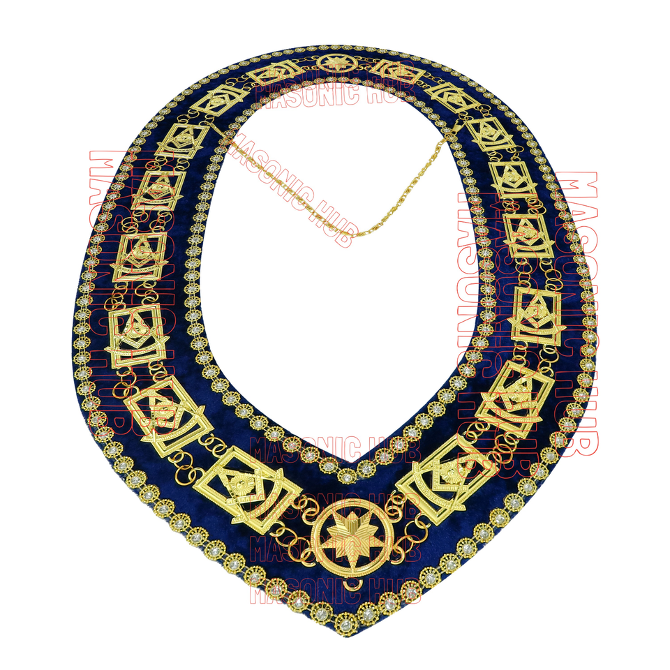Masonic Past Master Chain Collar & Jewel Navy Blue Velvet w/ Rhinestone ...