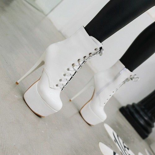 Womens Stilettos Super High Heels Lace Up Platform Ankle Boots Clubs ...
