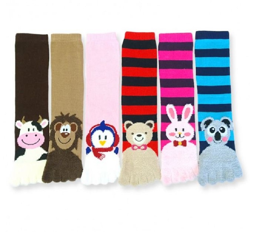 12 Pairs Fuzzy Animals Toe Socks Calf Length Funny Feet Striped Winter ...