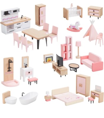 32pcs Wooden Dollhouse Furniture Set 5 Rooms | eBay