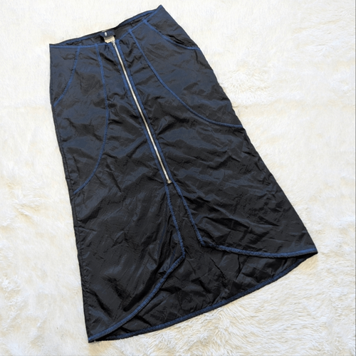 1999 Morbid Threads 100% Nylon Zip Front Maxi Skirt Black Blue 90s Y2K ...