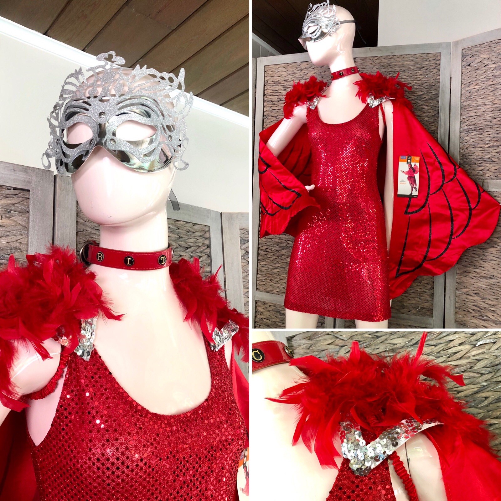 6 PC Red Heavenly Devil Fire Angel Sexy Bitch Costume Set Dress Wings ...