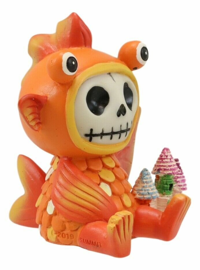 Ebros Furrybones Goldfish Fish With Rainbow Sea Castle Skeleton Statue ...