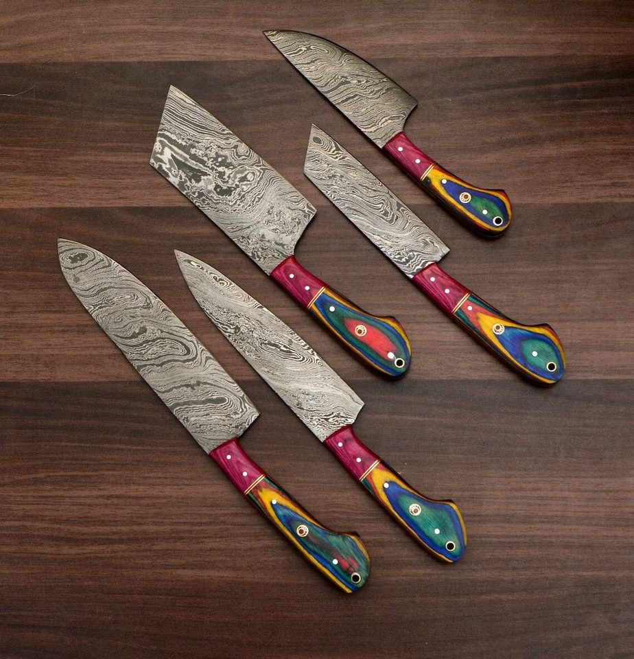HAND FORGED DAMASCUS STEEL CHEF KNIFE Set Kitchen Knives of 5 pcs | eBay