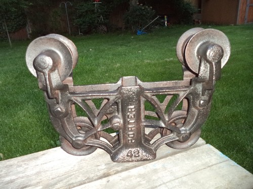 Antique PORTER Hay Trolley Barn Pulley Cast Iron Farm Tool Carrier ...