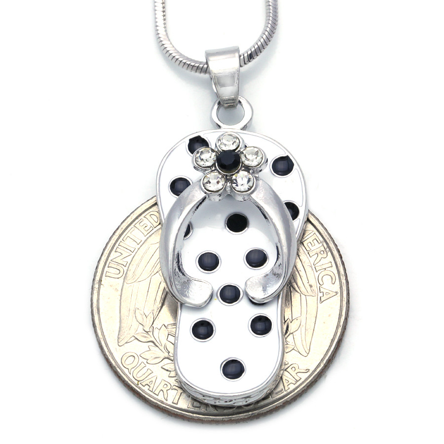 Flip-flop Beach Sandal Necklace Charm Pendant White Black Spot Summer ...