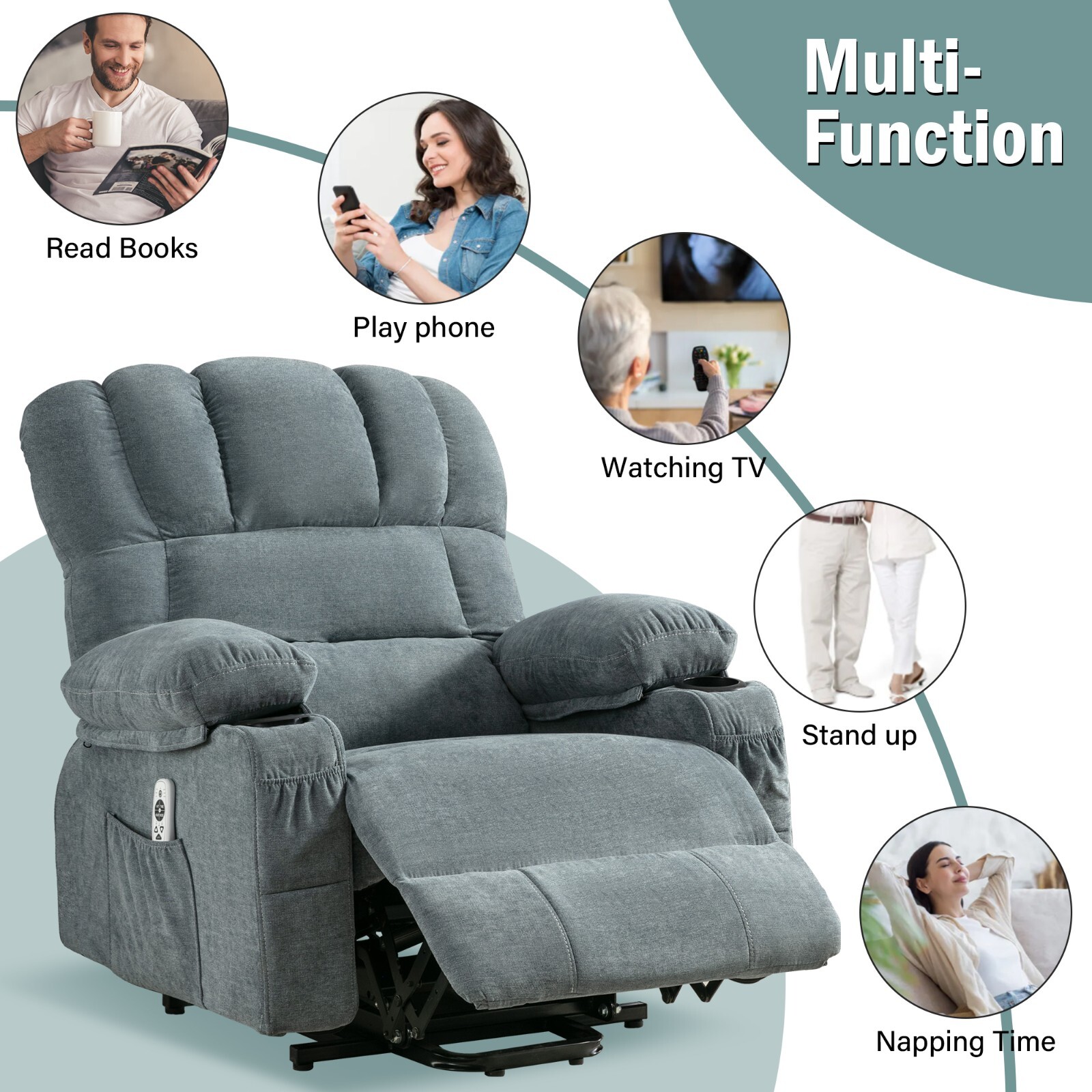 Massage Heated Power Lift Recliner Chair Reclining Sofa for Elderly ...