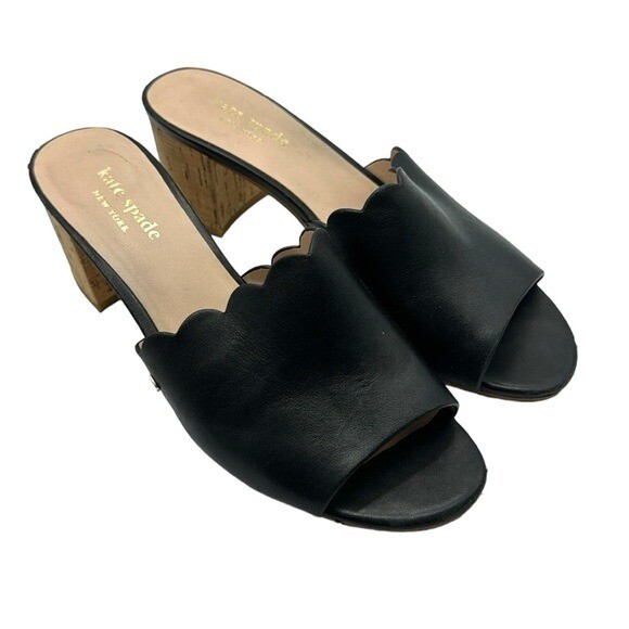 Kate Spade Warren Black Scalloped Open Toed Block Hee… - Gem