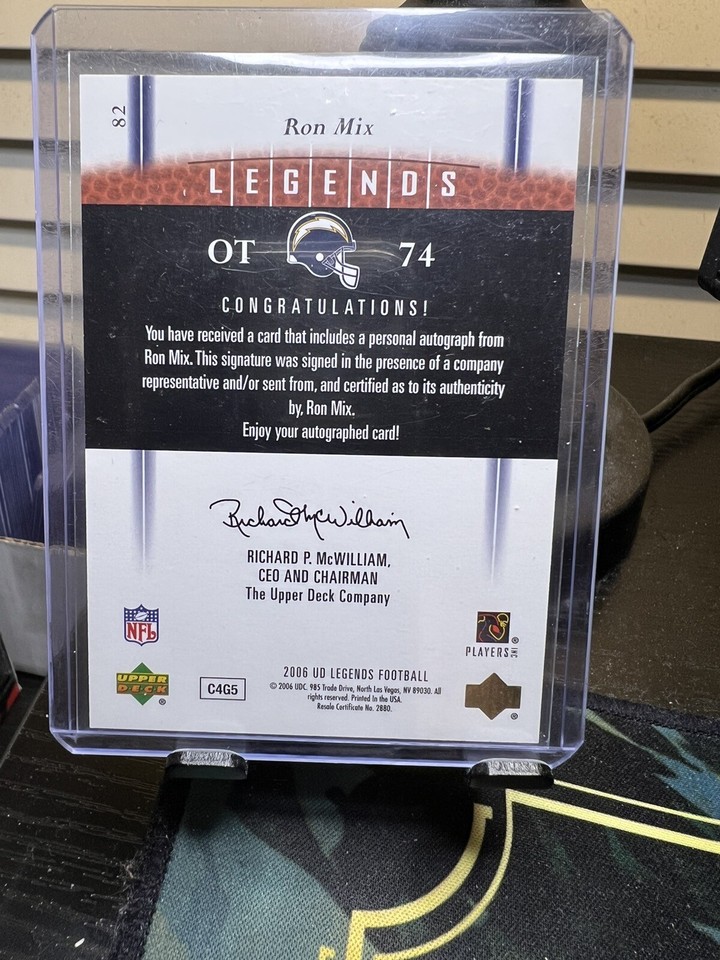 2006 UD LEGENDS FOOTBALL RON MIX LEGENDARY SIGNATURES AUTO #82 CHARGERS ...
