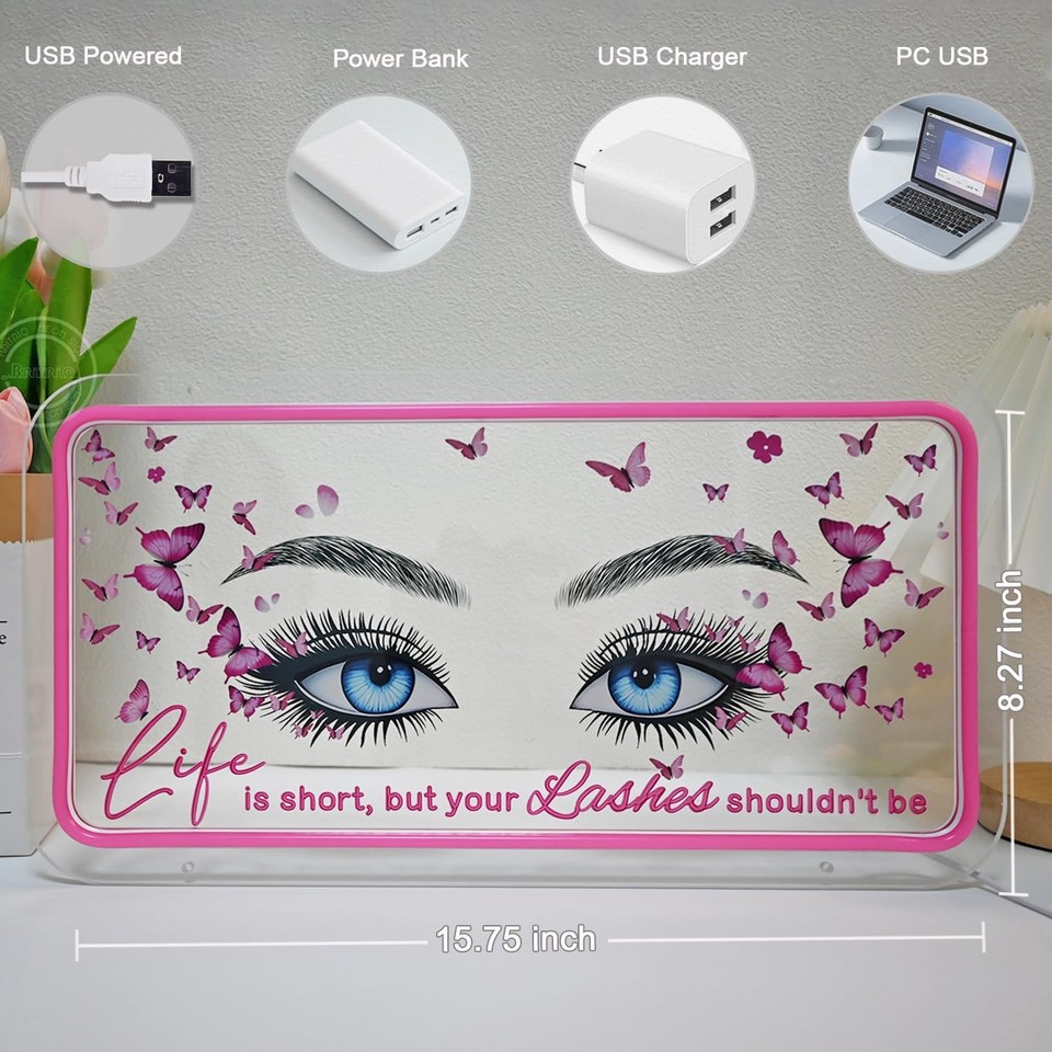 Pink Lashes Neon Sign Light for Beauty Salon Eyelash Extension Studio ...