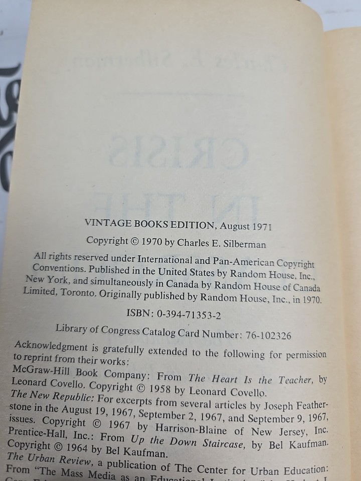 Crisis in the Classroom Charles E Silberman Paperback 1970 | eBay