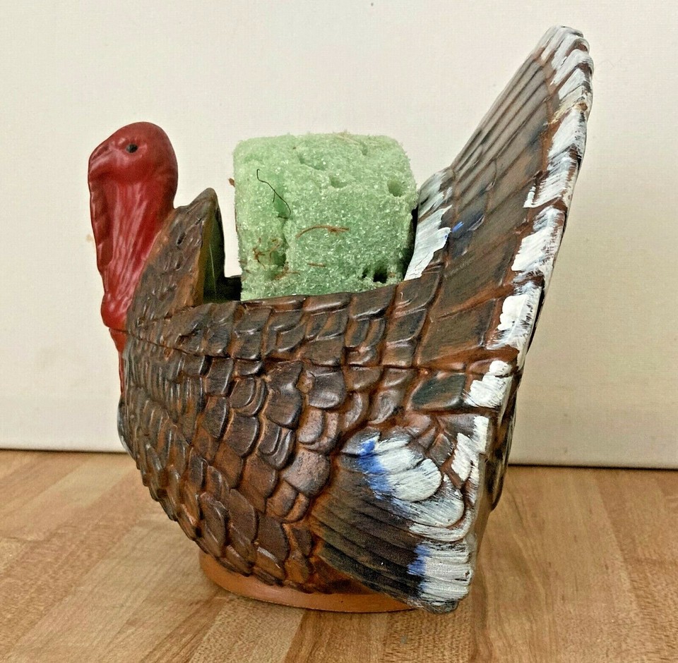 Vintage Thanksgiving Turkey Planter 6.5” x 6” Hand Painted Ceramic ...