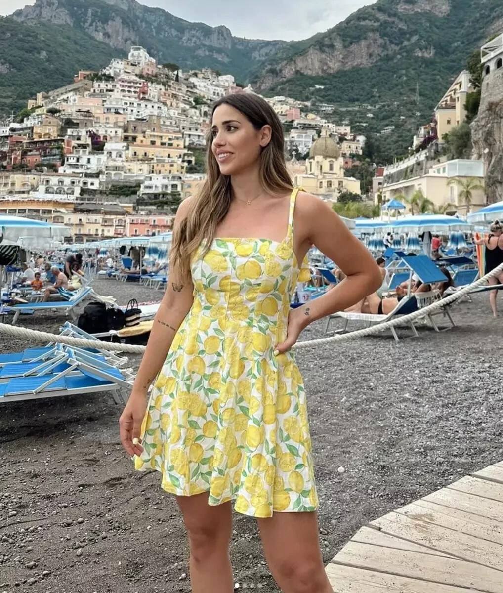 NWT ZARA Lemon Printed Linen Blend Dress w/ Bow Straps 0387/087 Sz XS ...