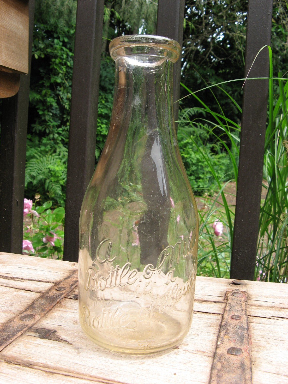 Antique Milk Bottle 9 1/2" Tall "A Bottle of milk is a Bottle of Health ...