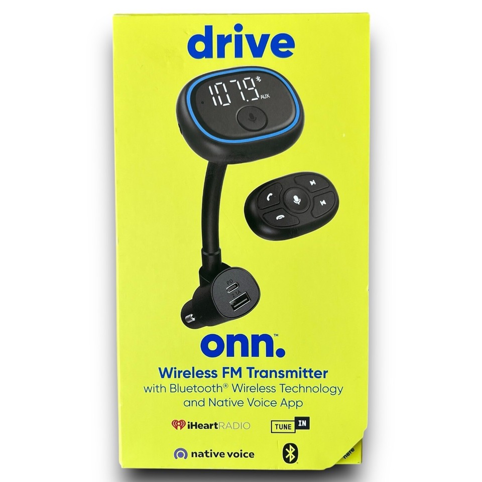 Onn Voice Control Car FM Transmitter Bluetooth Wireless & Apps w ...