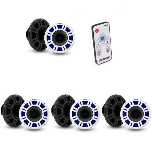 Kicker (4) 48KMXL8 8" 4-Ohm RGB-LED KMXL Horn-Loaded Marine Coaxial ...
