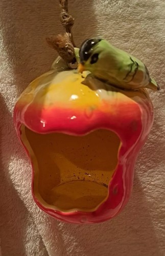 Sweet Vintage Apple Ceramic Bird House Blue Bird Red Bird Outdoors Bird ...