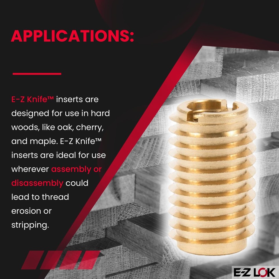 Knife Threaded Insert for Hard-Wood, Brass Thread Inserts, 1/4-20 ...