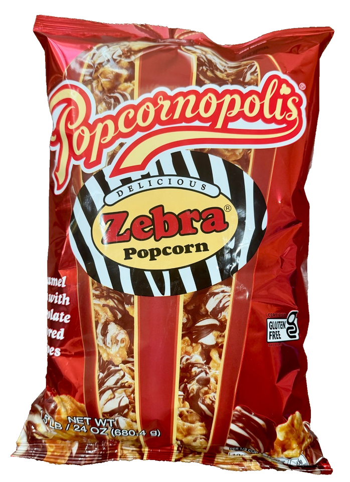 3-PACK Popcornopolis Popcorn Zebra, Caramel Corn Chocolate Stripes 24 ...