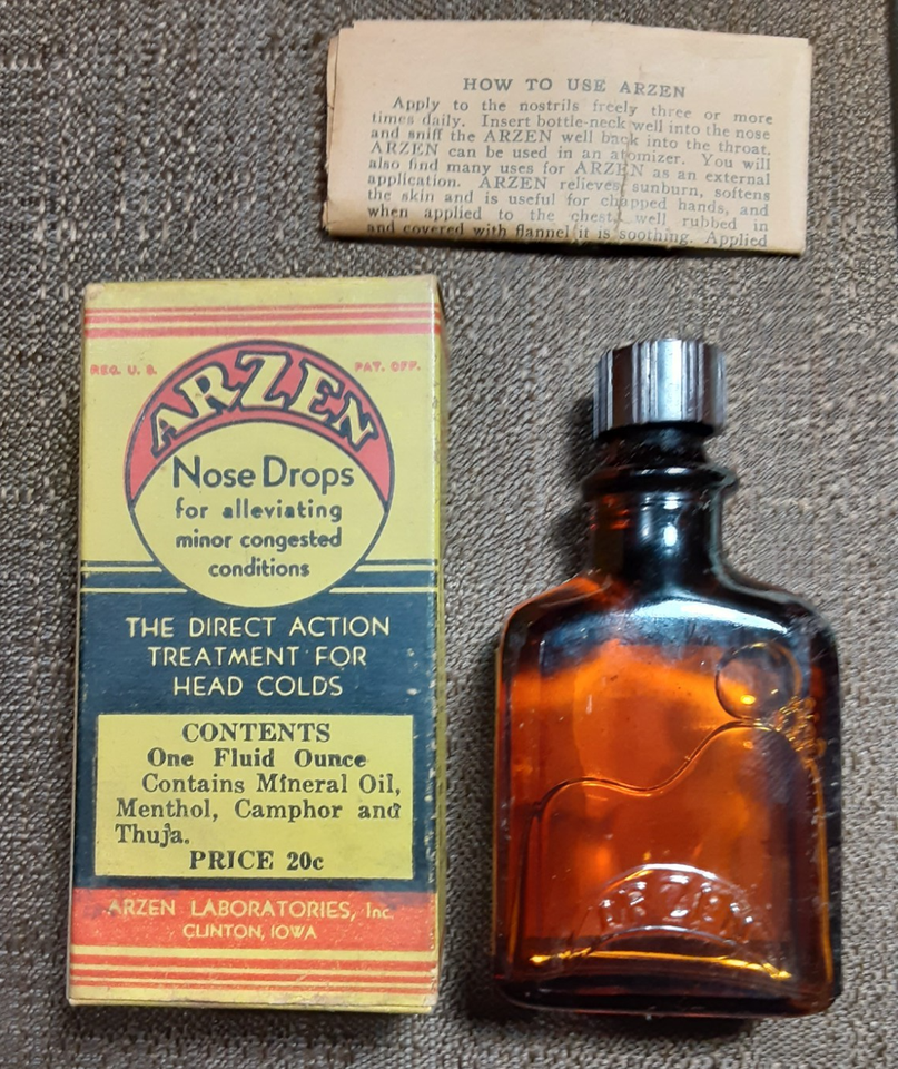 Vintage 1939 ARZEN NOSE DROPS Never-Used BOTTLE & BOX~Laboratories ...