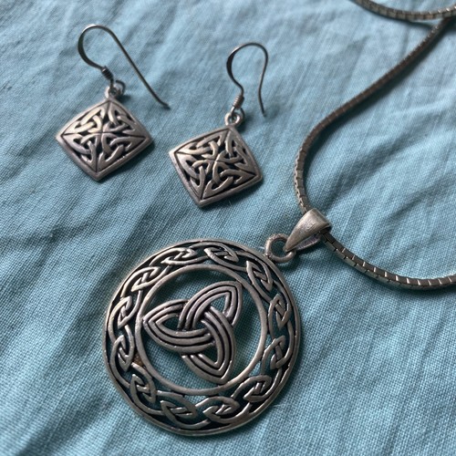 3 Pc Celtic 925 Sterling Silver TRIQUETRA double Trinity Knot Necklace ...