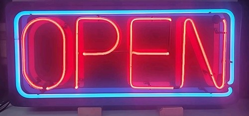 LARGE FALLON NEON HORIZONTAL OPEN SIGN RED LETTERS w/ BLUE BOARDER 34 ...