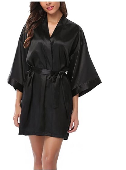 Womens Satin Kimono Robe with Silver Rhinestones Bride Bridesmaid ...