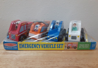 Melissa & Doug Wooden Emergency Vehicle Set 4 Vehicles and 4 play ...