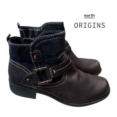 Earth Origin Paris Women's Brown Leather Suede Ankle Moto Boots Booties ...