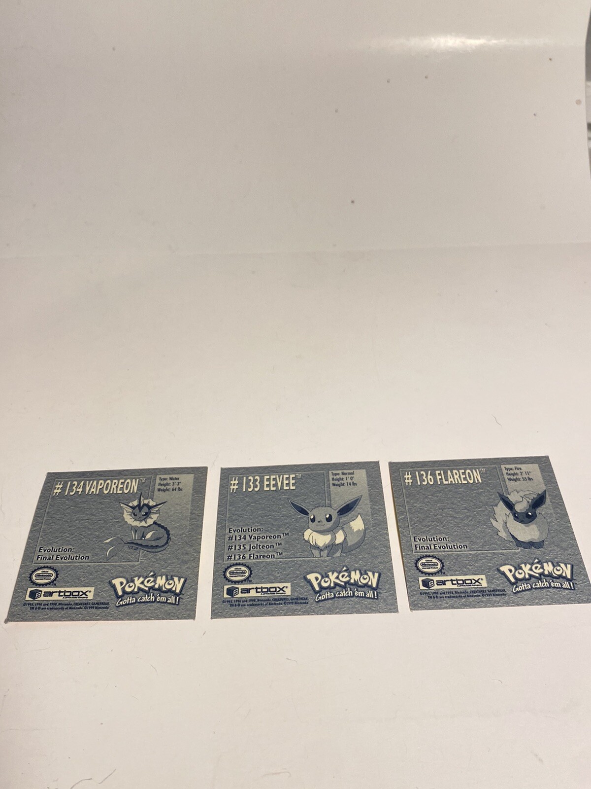 Pokemon 1999 Artbox Series 1 Stickers Eevee and 2 original evolutions ...