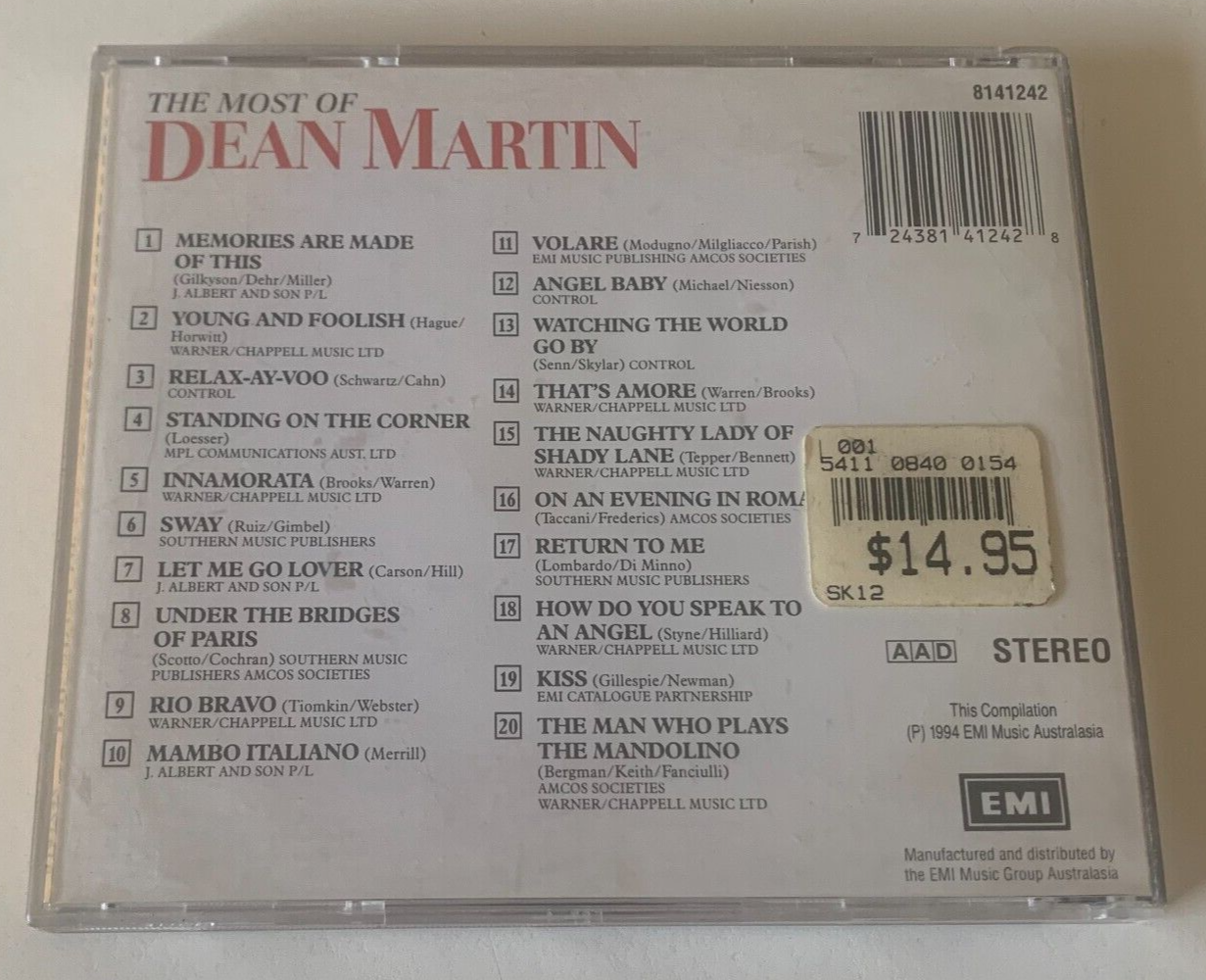 The Most of Dean Martin by Dean Martin (CD, May-2003, Ais) 20 tracks ...