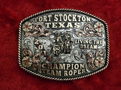 Team Roping Rodeo Champion Trophy Buckle☆Fort Stockton Texas☆2014☆Rare ...