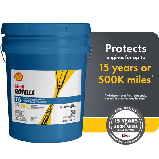 Shell Rotella T6 Full Synthetic 15W-40 Diesel Engine Oil, 5 Gallon | eBay