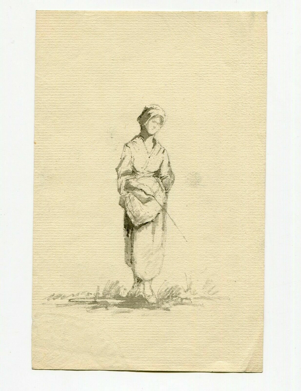 Antique Ink Drawing 19th century - Farmer, Woman, Costume, Hat | eBay