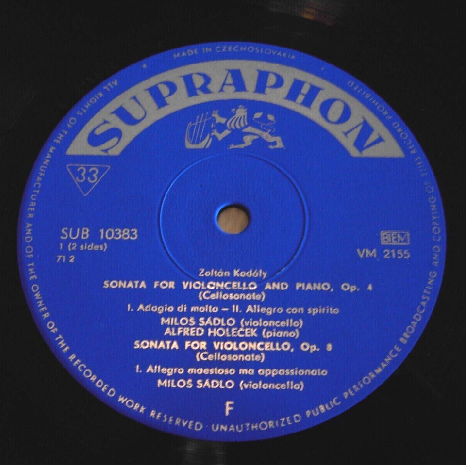 LP Cello Sonatas KODALY Milos Sadlo Alfred Holecek Supraphon | eBay