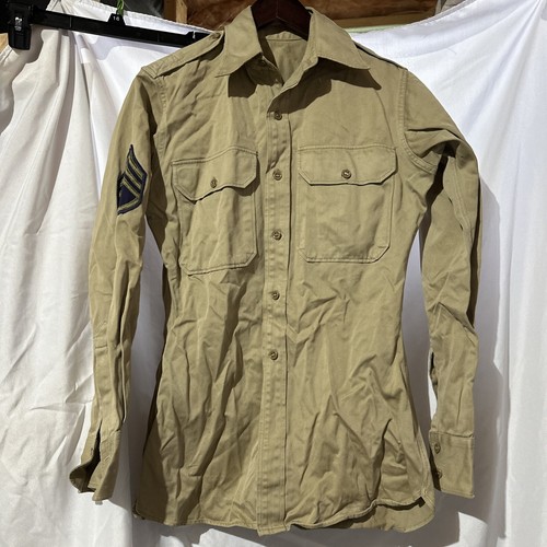 VTG US Army Tan Uniform Shirt Khaki Cotton Long Sleeve Small SIZE Staff ...