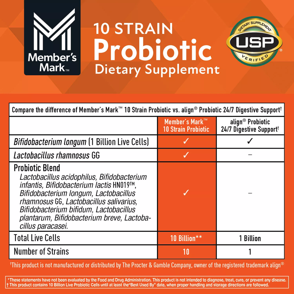 Member's Mark 10 Strain Probiotic Digestive Care Supplement, 84 Dietary ...