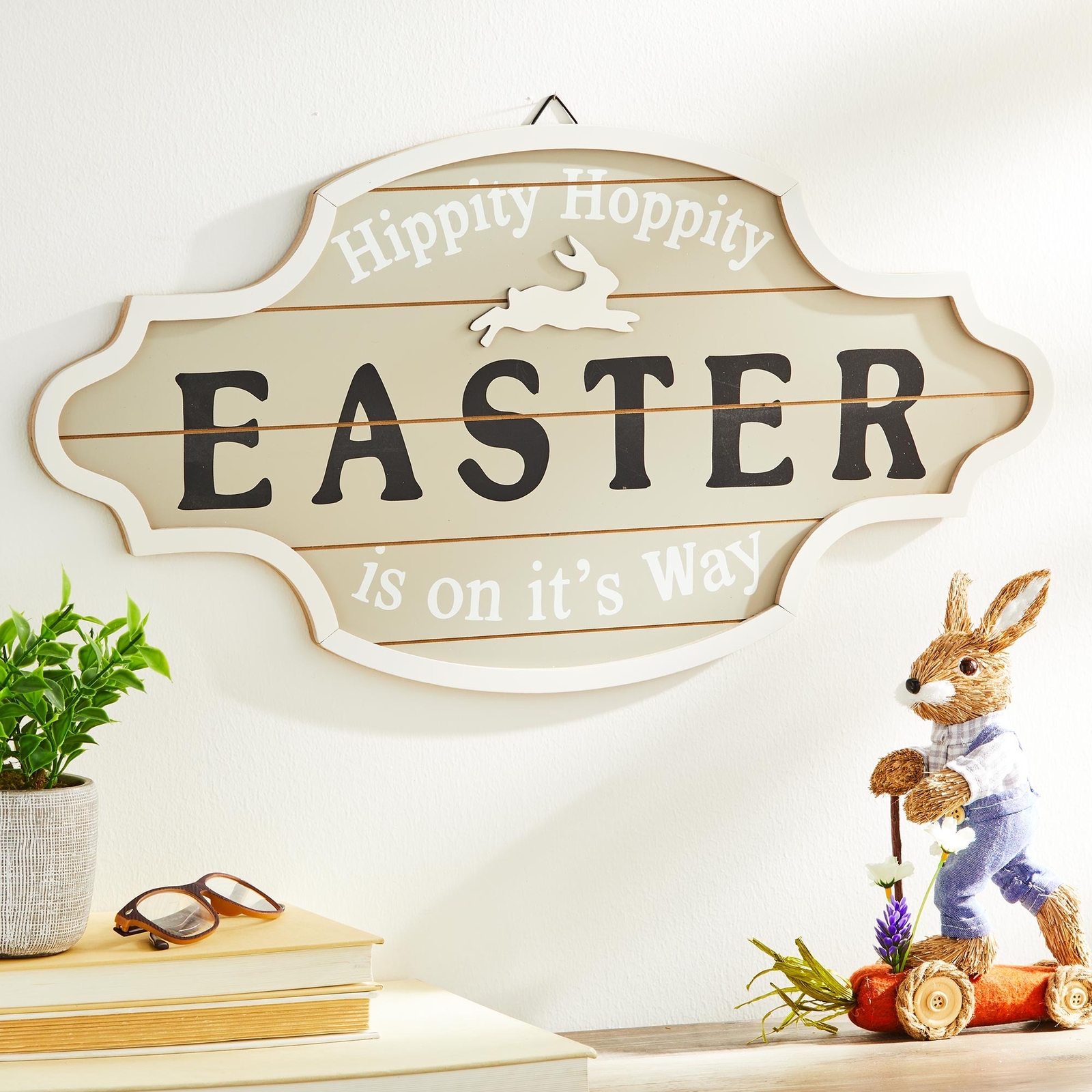 NEW - Spring & Easter "Hoppity Hoppity" Wall Hanging Sign Decoration ...
