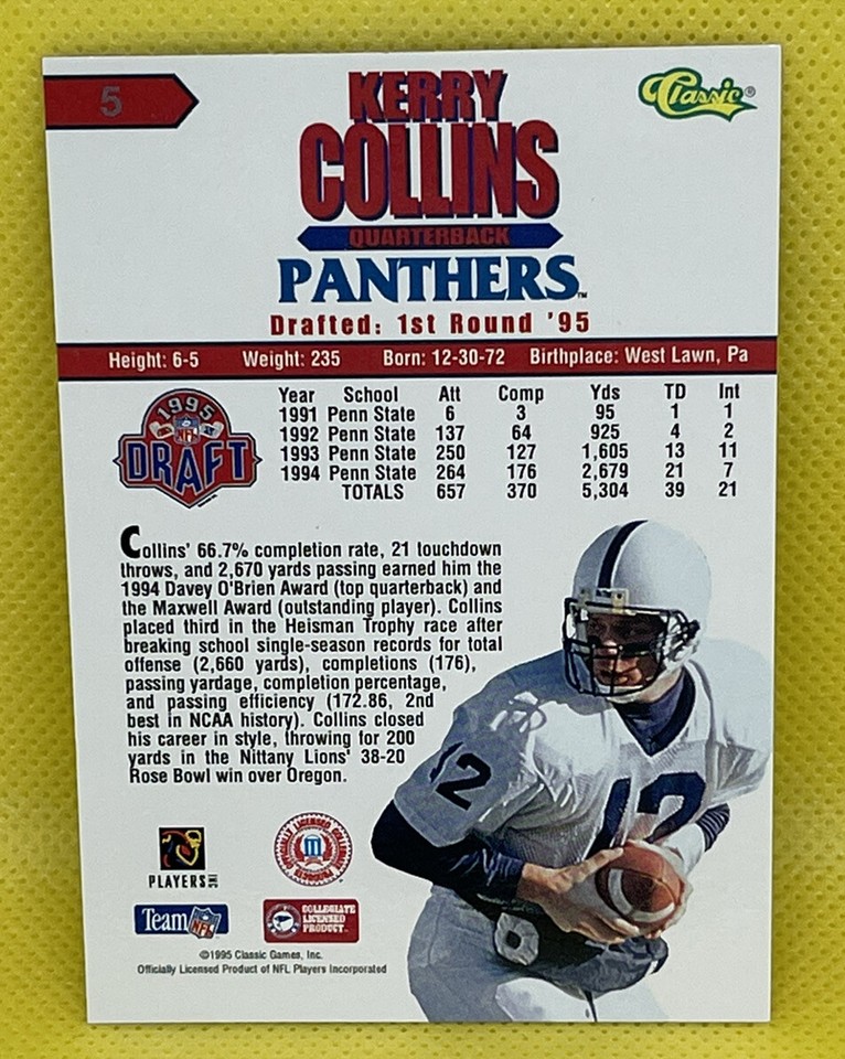 Kerry Collins 1995 Classic NFL Rookies #5 Carolina Panthers b | eBay