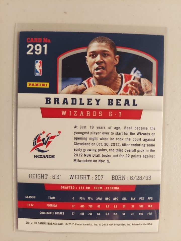 2012-13 Panini Bradley Beal Rookie RC #291 Wizards | eBay