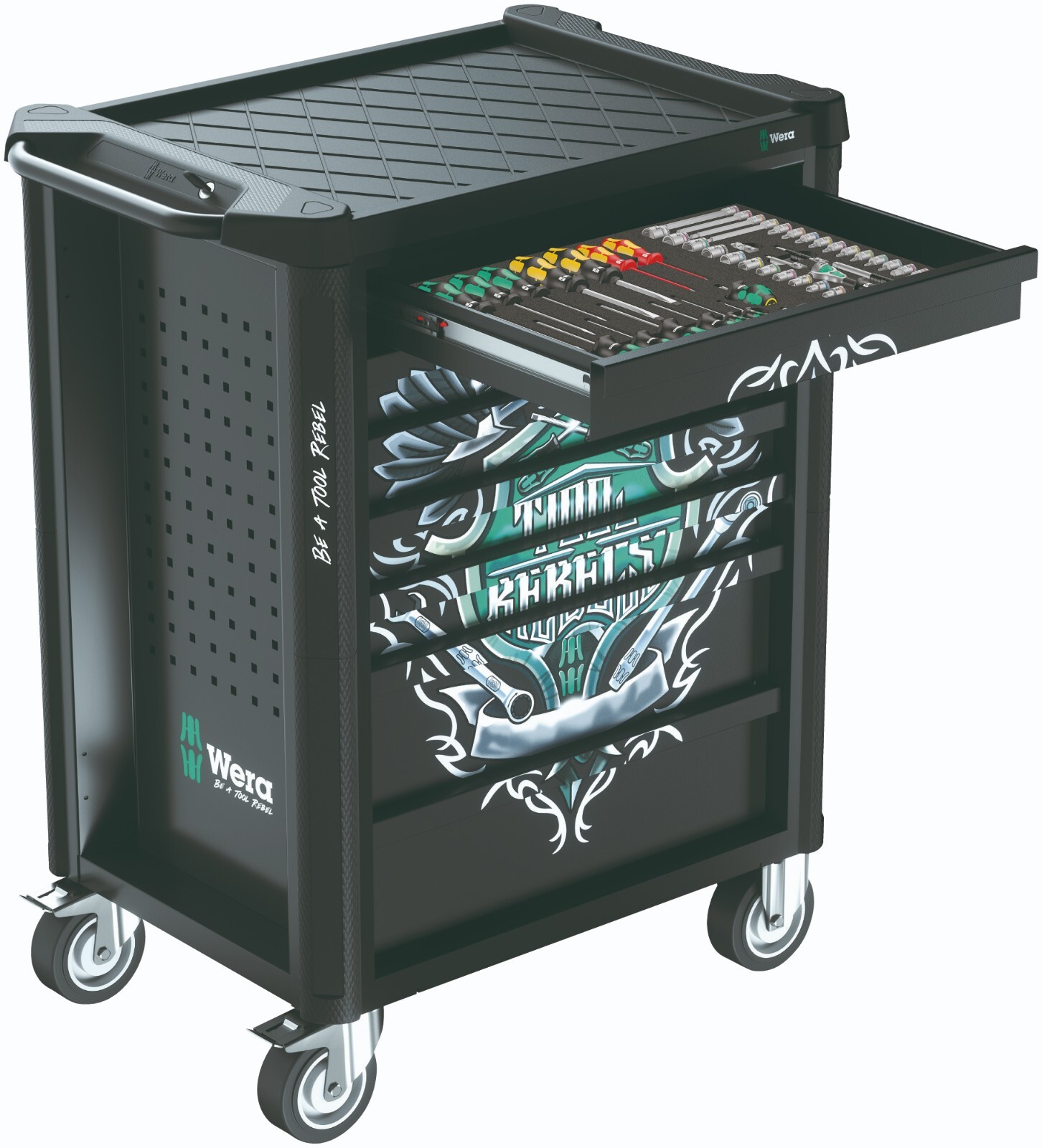 Wera 9700 Tool Rebel Roller Cabinet 1 Workshop 78 Piece Garage Trolley ...