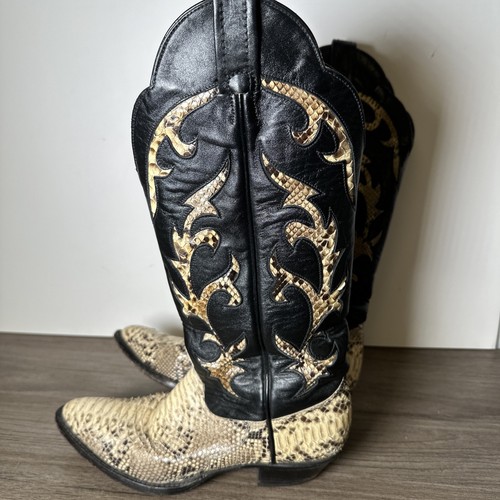 Vintage Tony Lama Size 6.5N Exotic Snakeskin Python & Black Leather ...