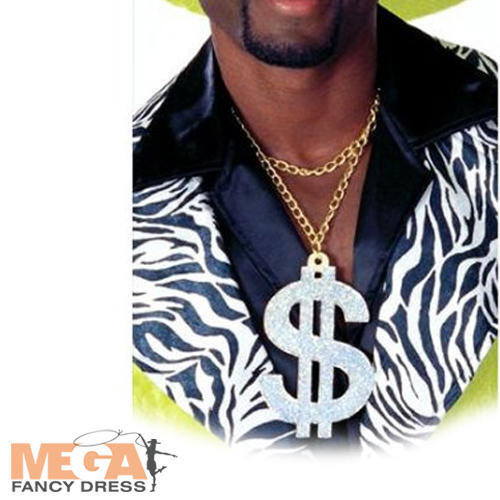 Dollar Sign Necklace Mens Fancy Dress Pimp Rapper 80s Adults Costume ...