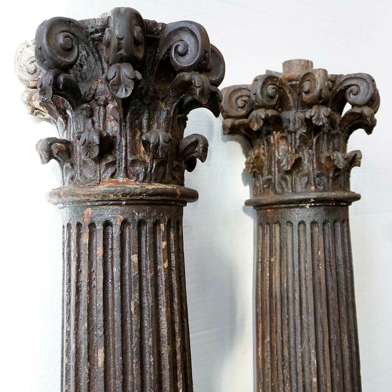 1680s Antique Pair Baroque Painted Teak Architectural Pilasters Two ...