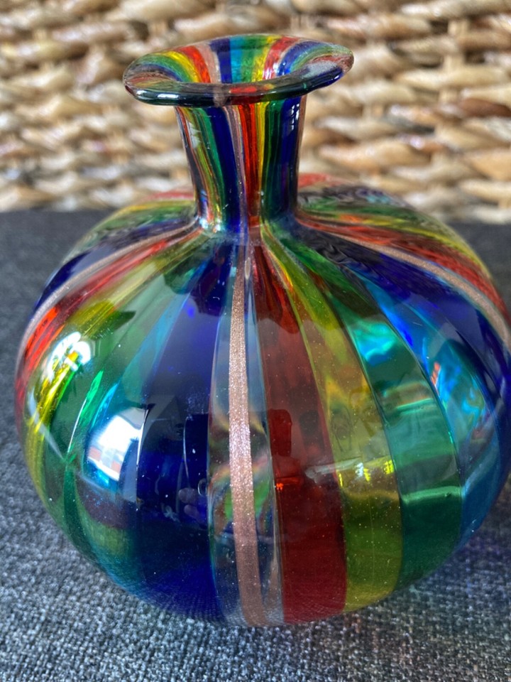 Original Vintage Gabbiani Italian Art Murano Glass Rainbow Vase Venezia ...